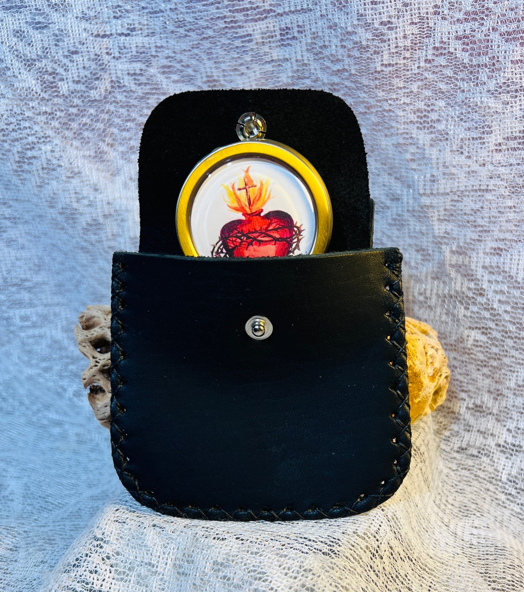 Holy Communion Pyx With Leather Burse Set / Homebound / Sacred Heart ...