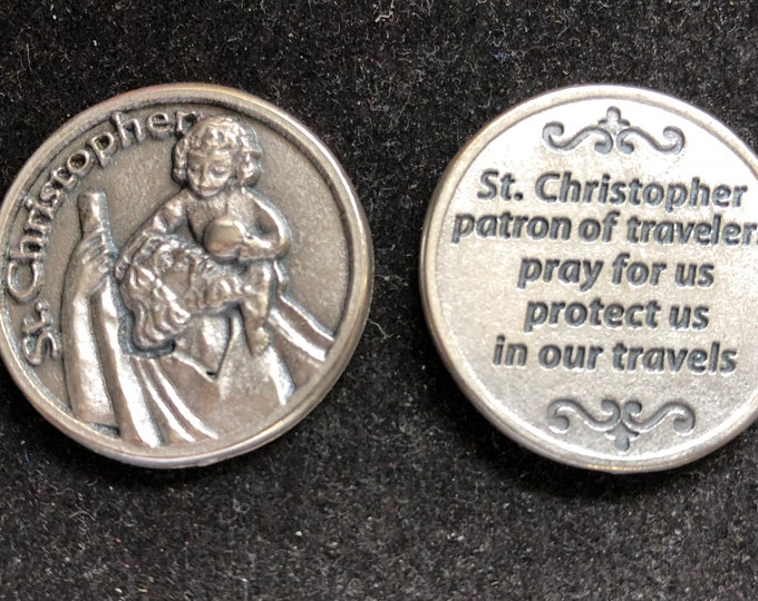 LARGE Saint Christopher Pocket Token Catholic Medal Religious - Etsy