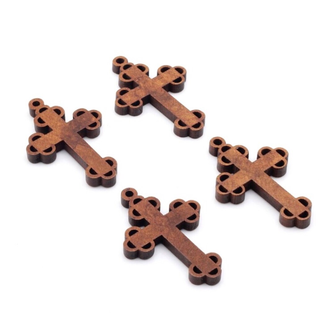 Brown Wooden Rosary Crosses: DIY Jewelry Parts (4 Pcs) - Etsy