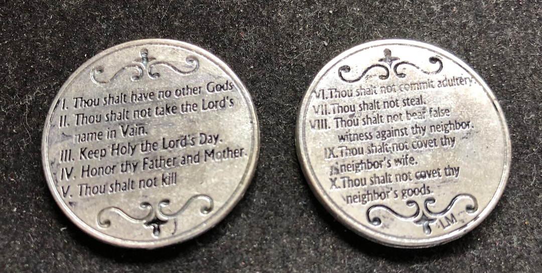 10 Commandments Pocket Token: Silver Plated Catholic Medal (29mm) - Etsy