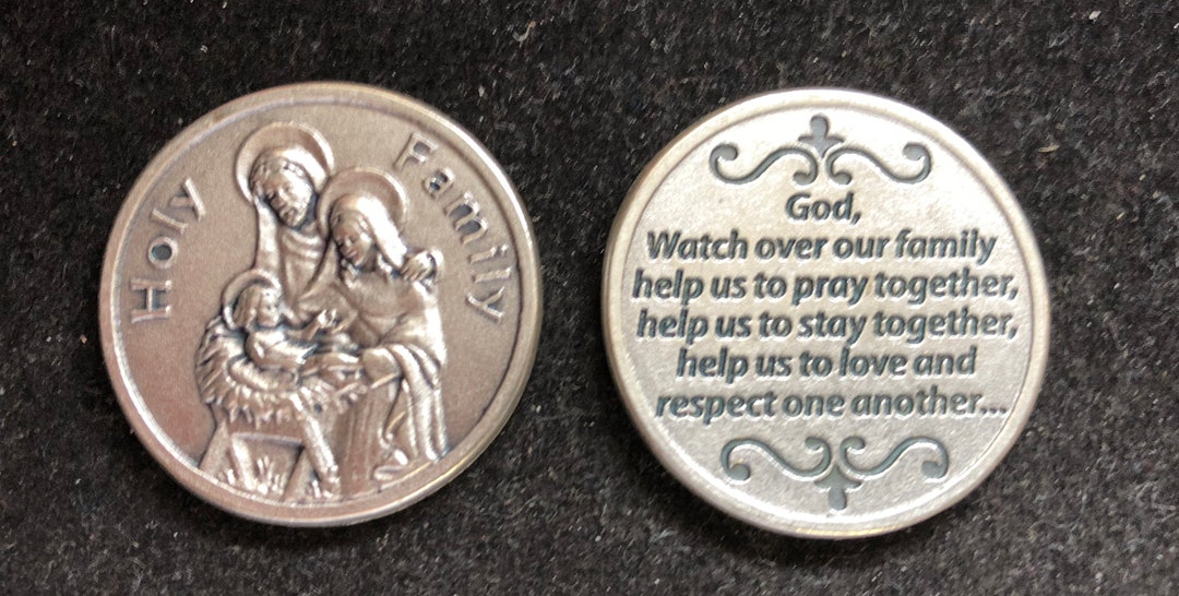 Holy Family Pocket Token: Silver Plated Catholic Prayer Medallion - Etsy