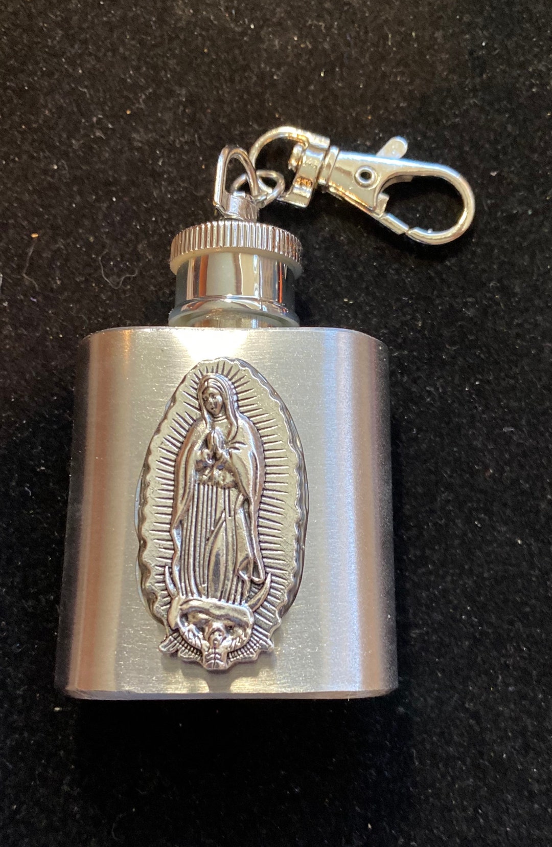 Stainless Steel Holy Water / Holy Oil Bottle Flask Key Chain Embossed ...