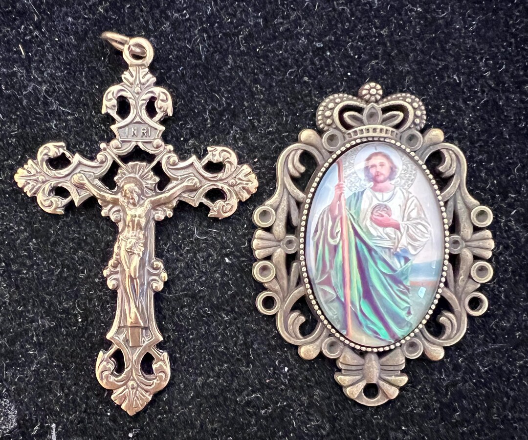 Bronze Saint Jude Rosary Center With Filigree Cross - Etsy