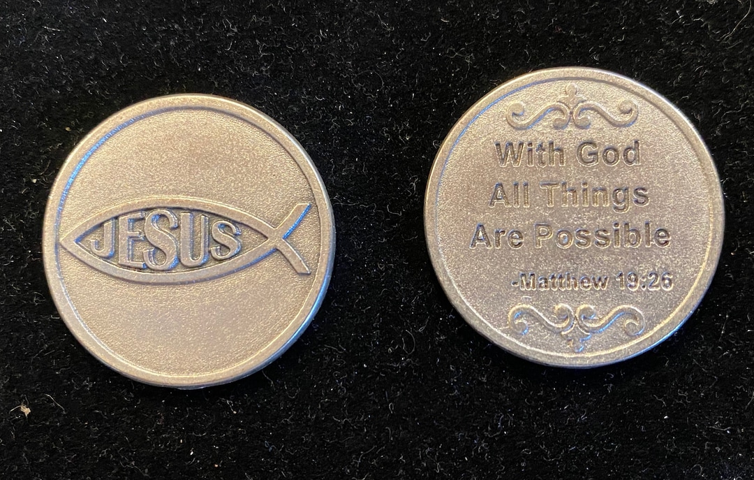 LARGE "jesus" Pocket Token With God All Things Are Possible Catholic ...