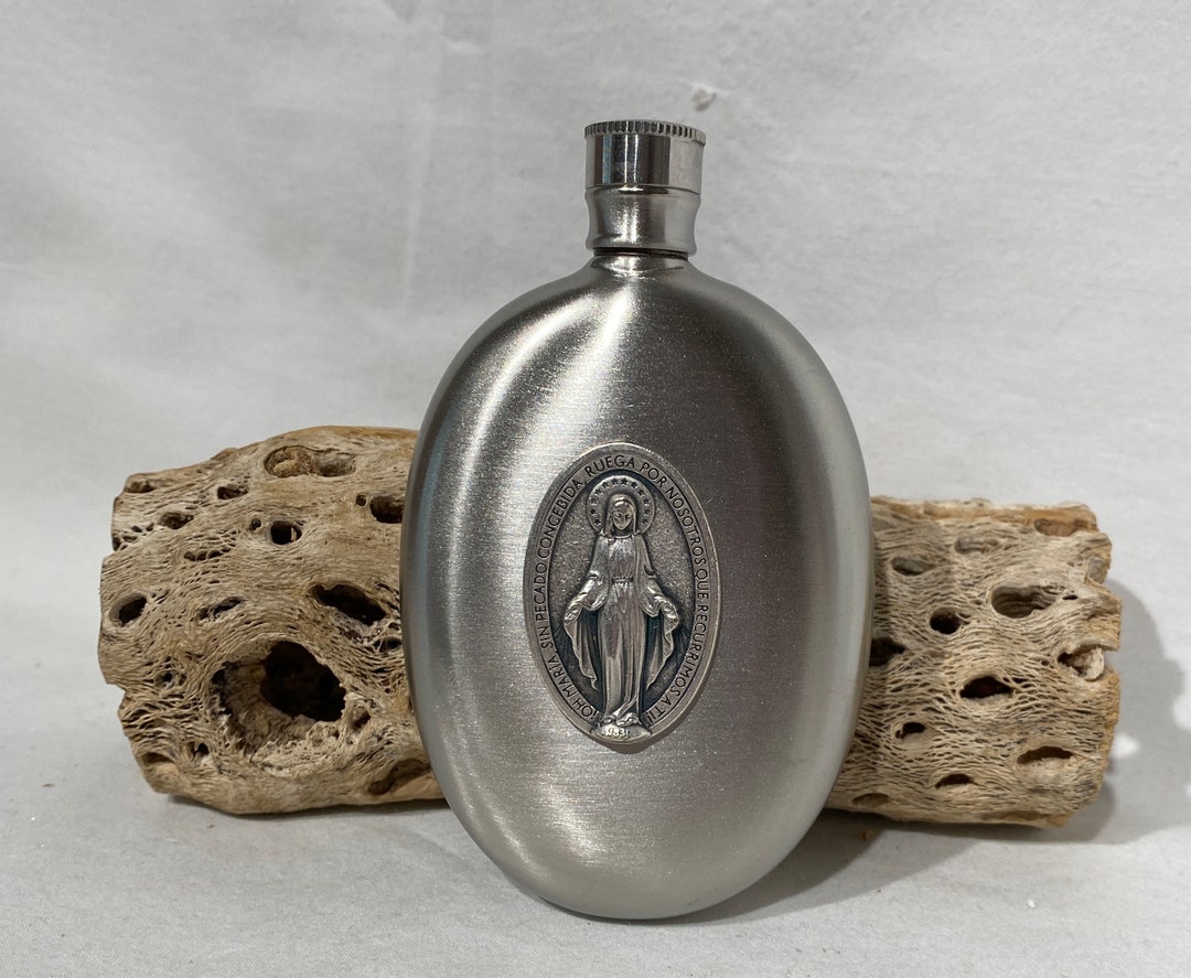Oval Holy Water/holy Oil, 3oz. Bottle Flask Embossed With the Miraclous ...