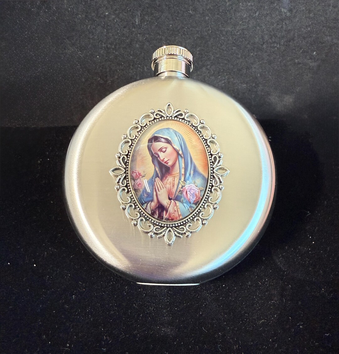 Stainless Steel Holy Water/holy Oil, Large Round 5oz. Flask Embossed ...
