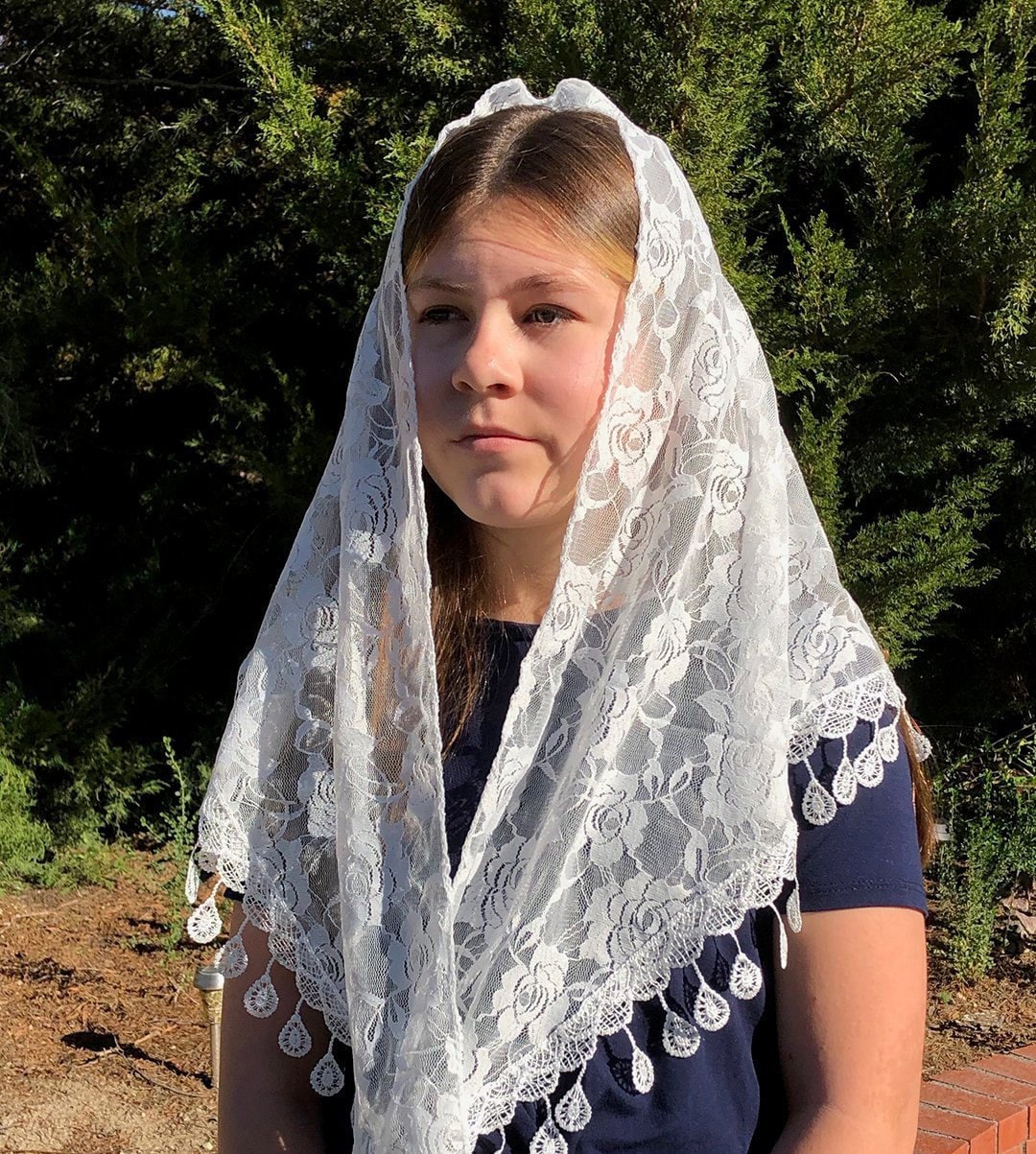 Floral Raindrop Lace Catholic Chapel Veil Handmade and Embroidered ...