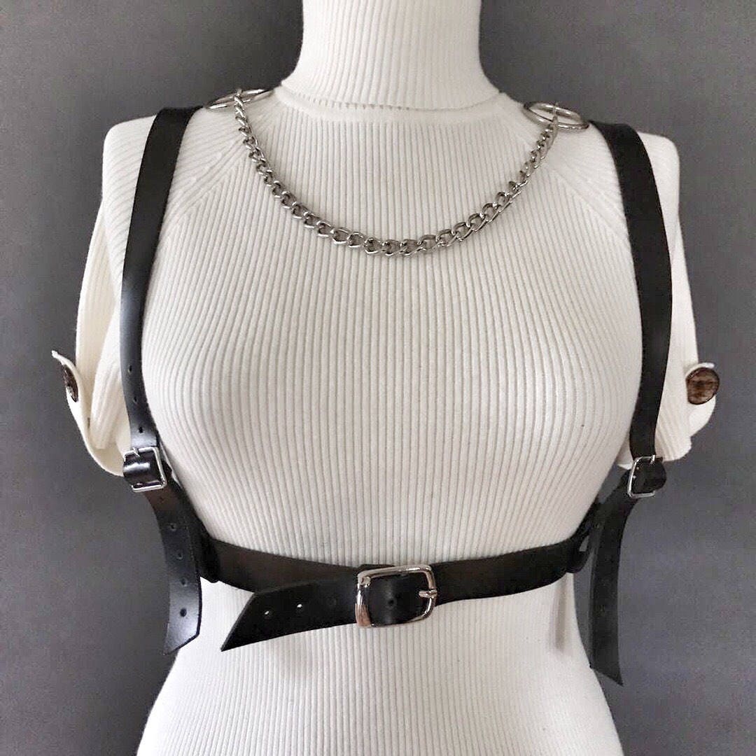 Leather Harness Woman Harness Belt Chain Harness Chain Collar Harness ...
