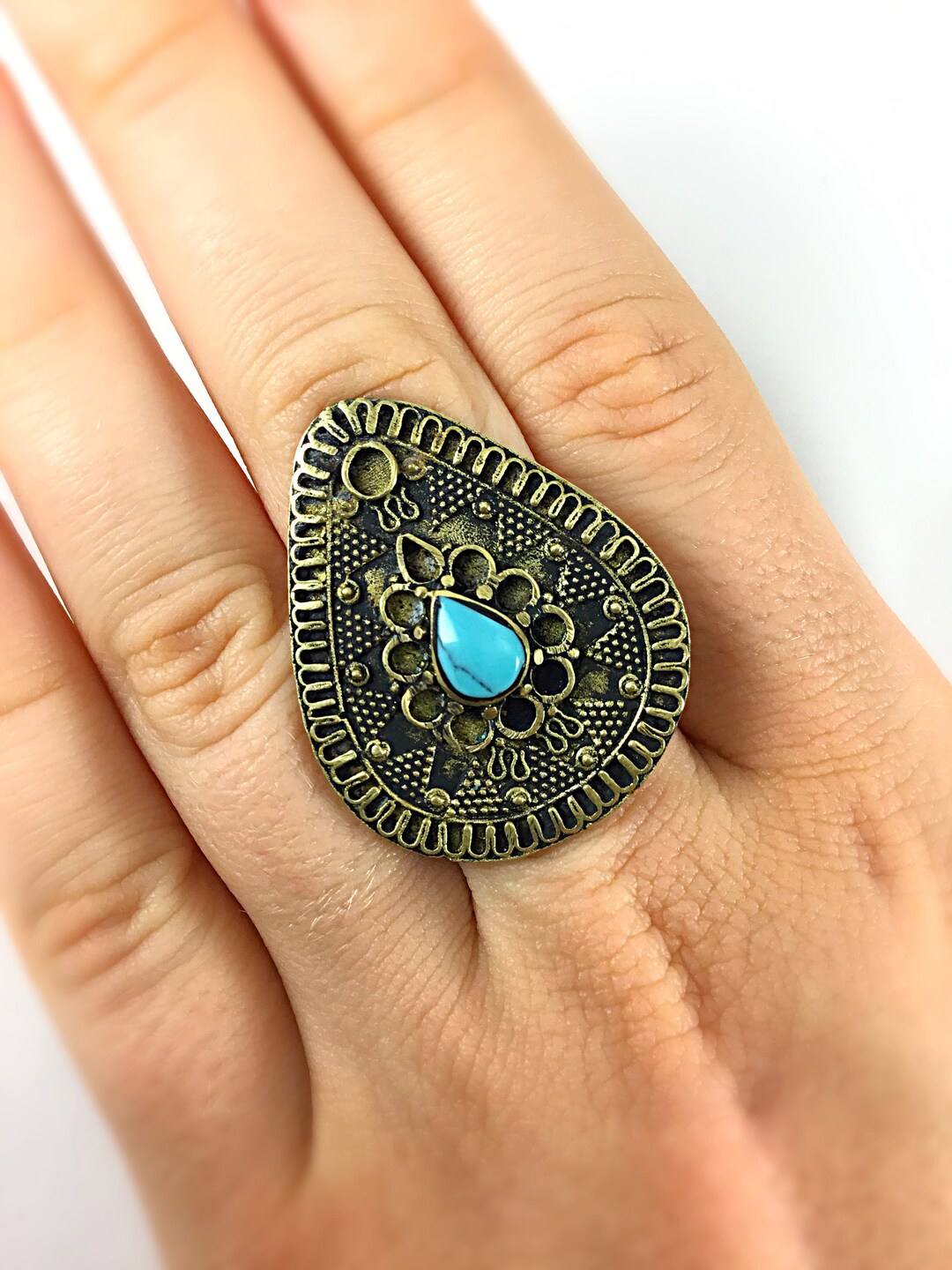 Turquoise Kuchi Ring Afghan Vintage Gypsy Handmade - Etsy Canada