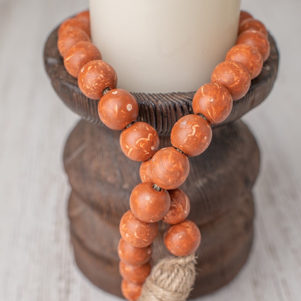 Farmhouse Beads Fall Bead Garland Rustic Orange Wood Bead - Etsy