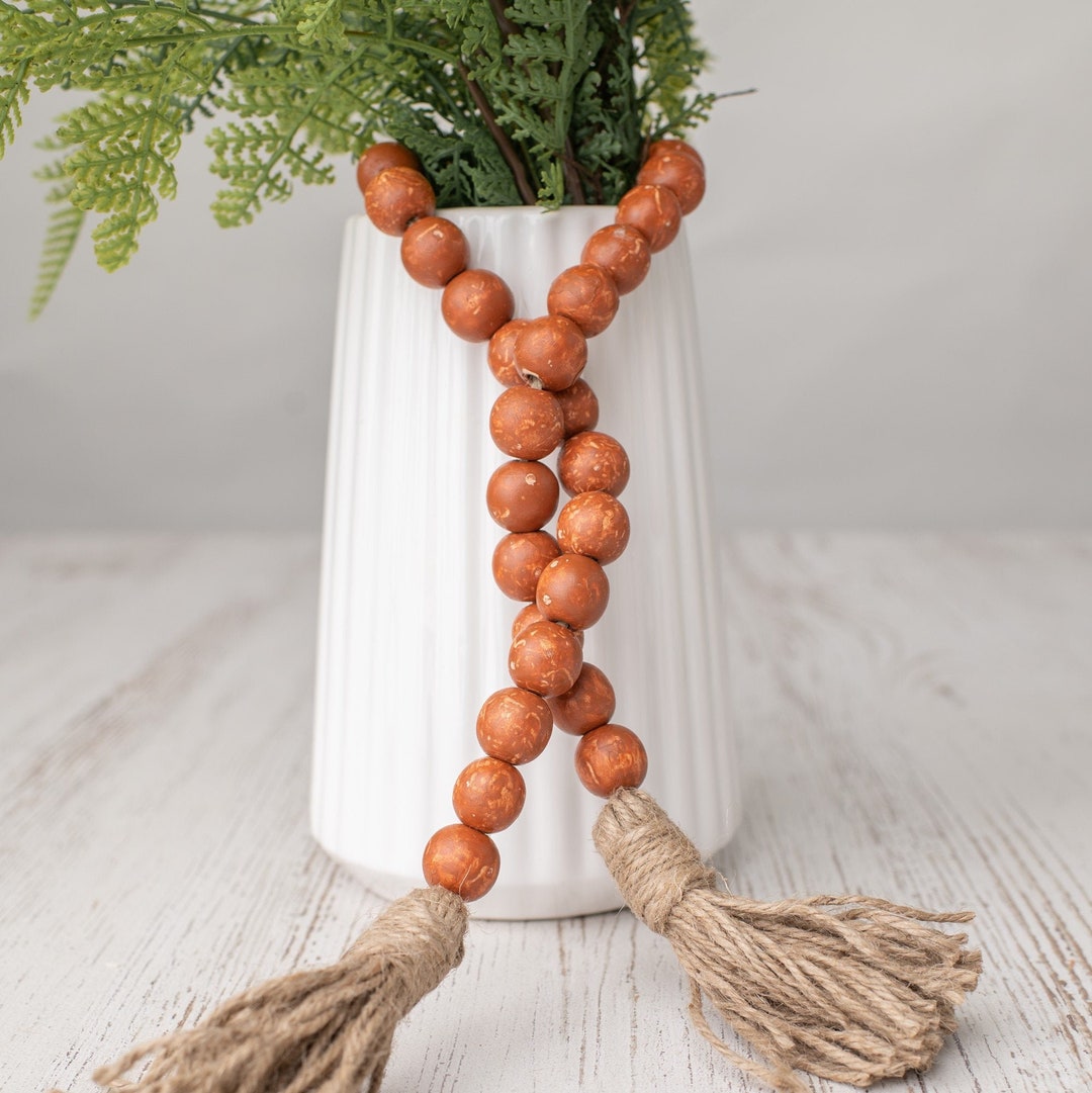 Farmhouse Beads Fall Bead Garland Rustic Orange Wood Bead - Etsy