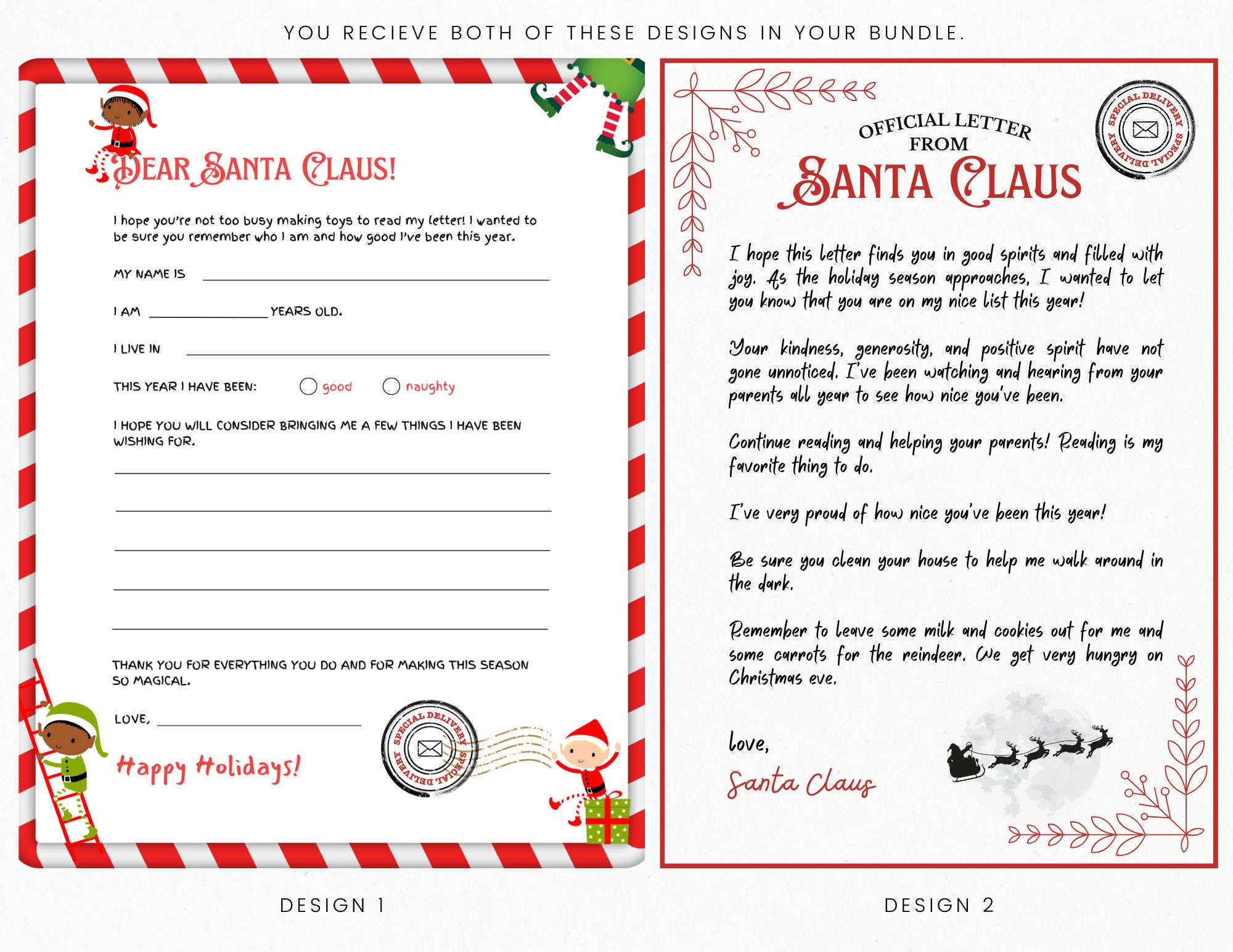 Digital Printable Santa Letter Bundle. Letter to Santa and Letter From ...