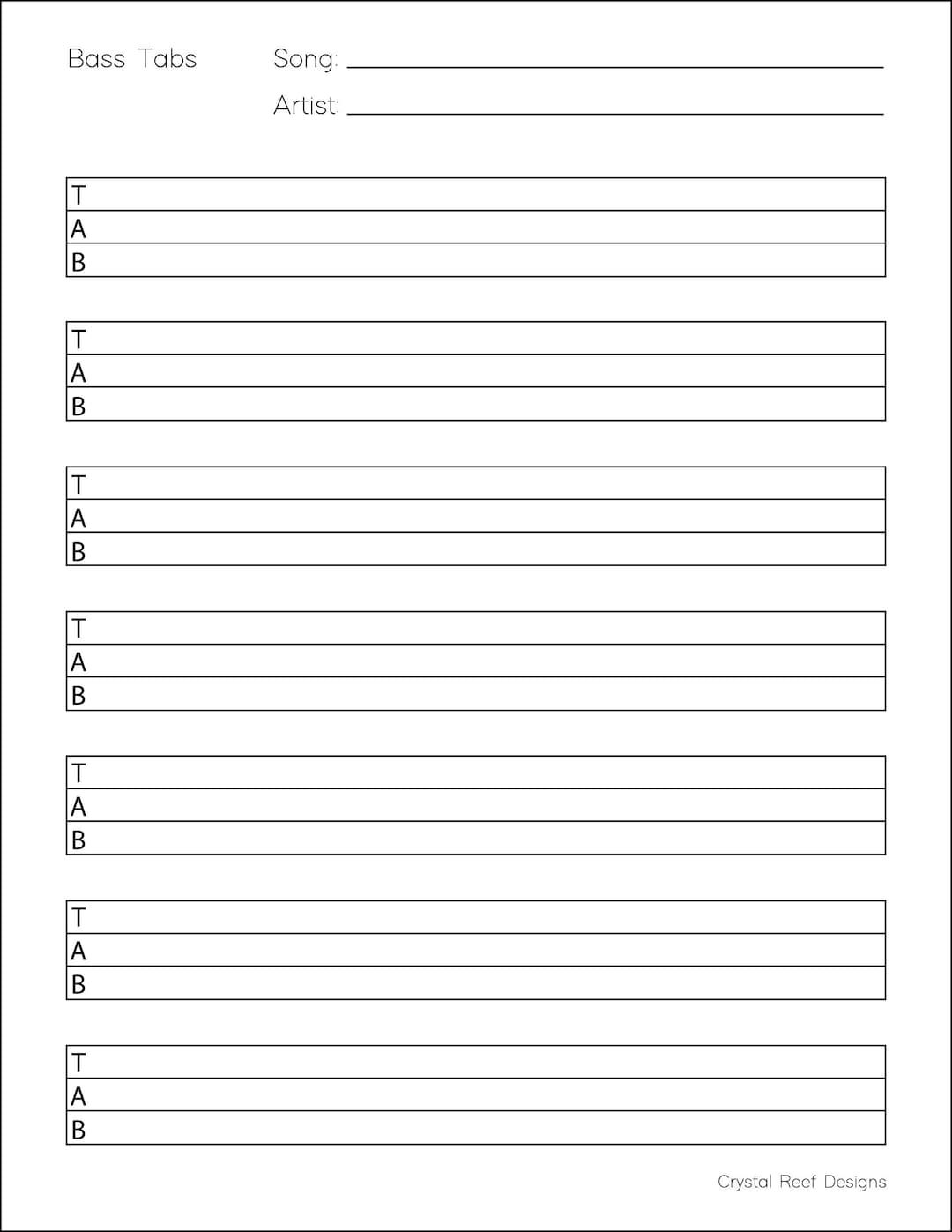 Bass Blank Tabs Instant Printable Download - Etsy