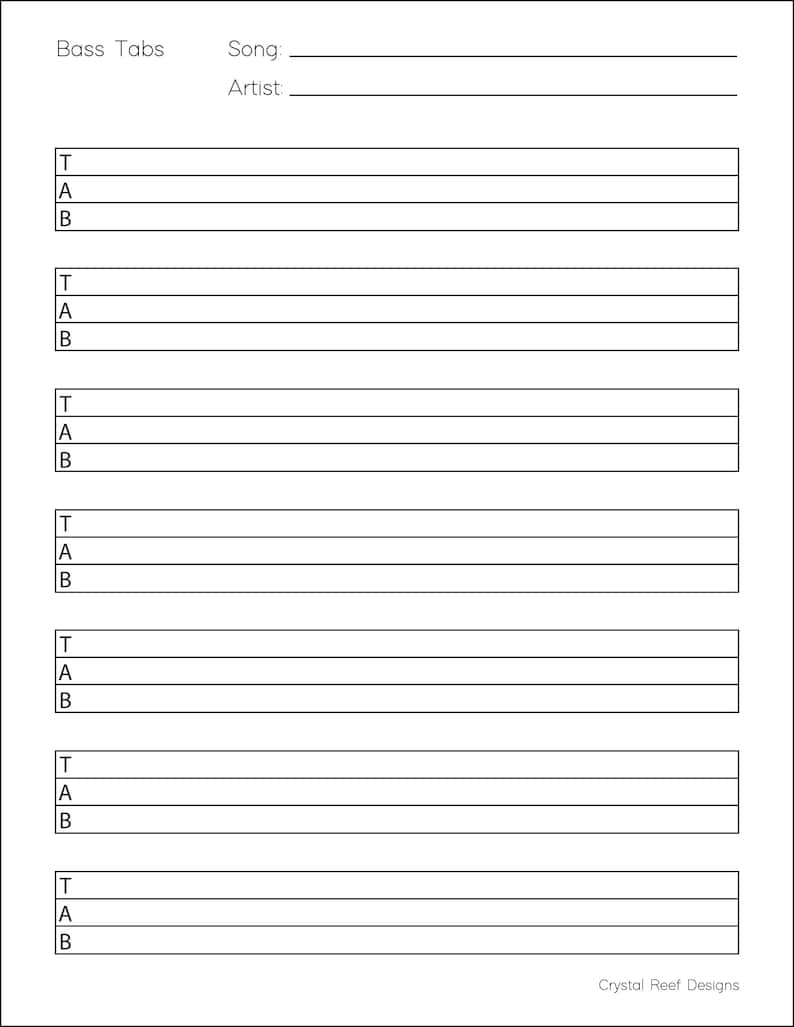Bass Blank Tabs Instant Printable Download - Etsy