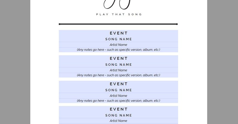 DJ Song List Template Printable - Etsy