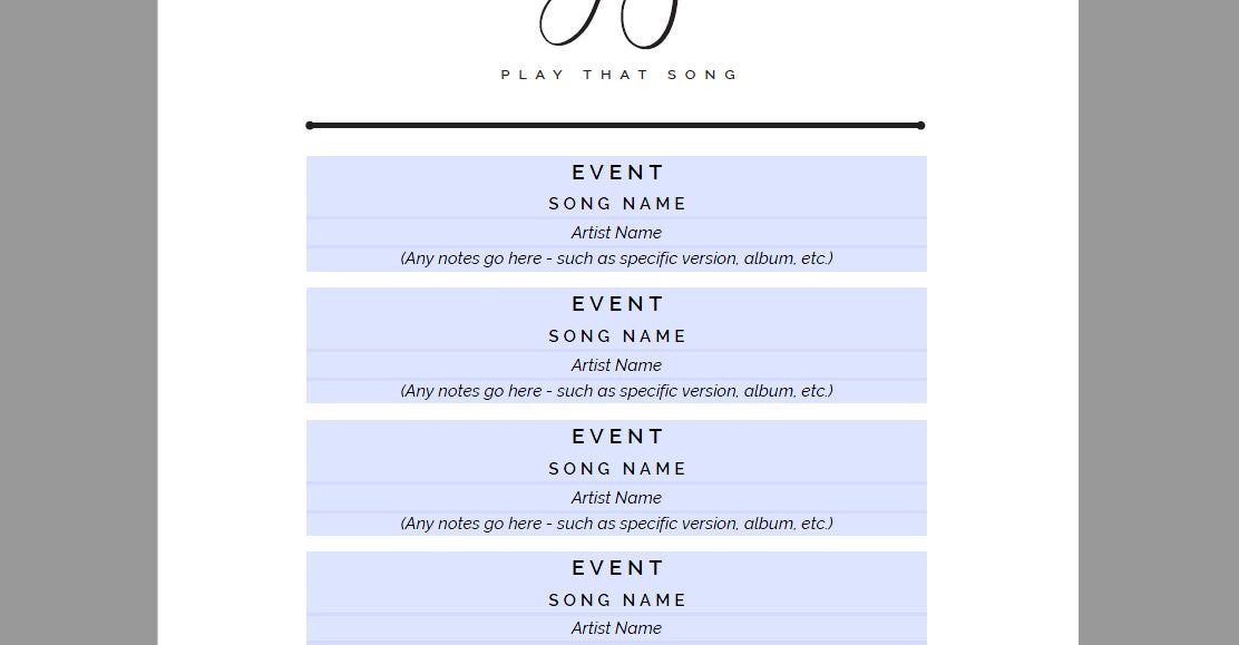 DJ Song List Template Printable - Etsy