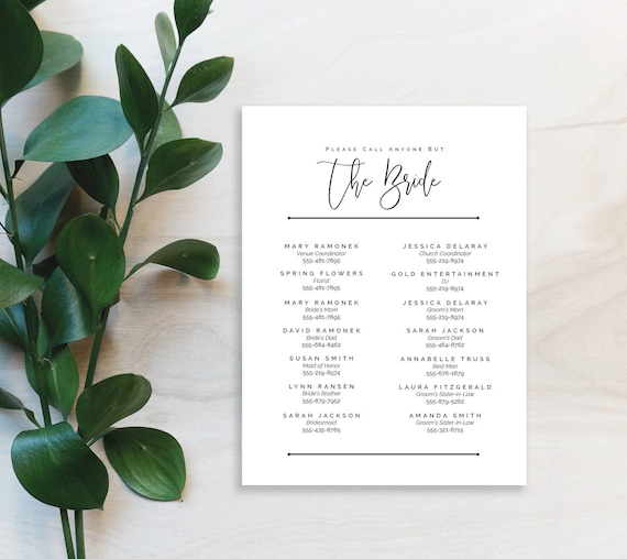 Call Anyone but the Bride Template Printable - Etsy