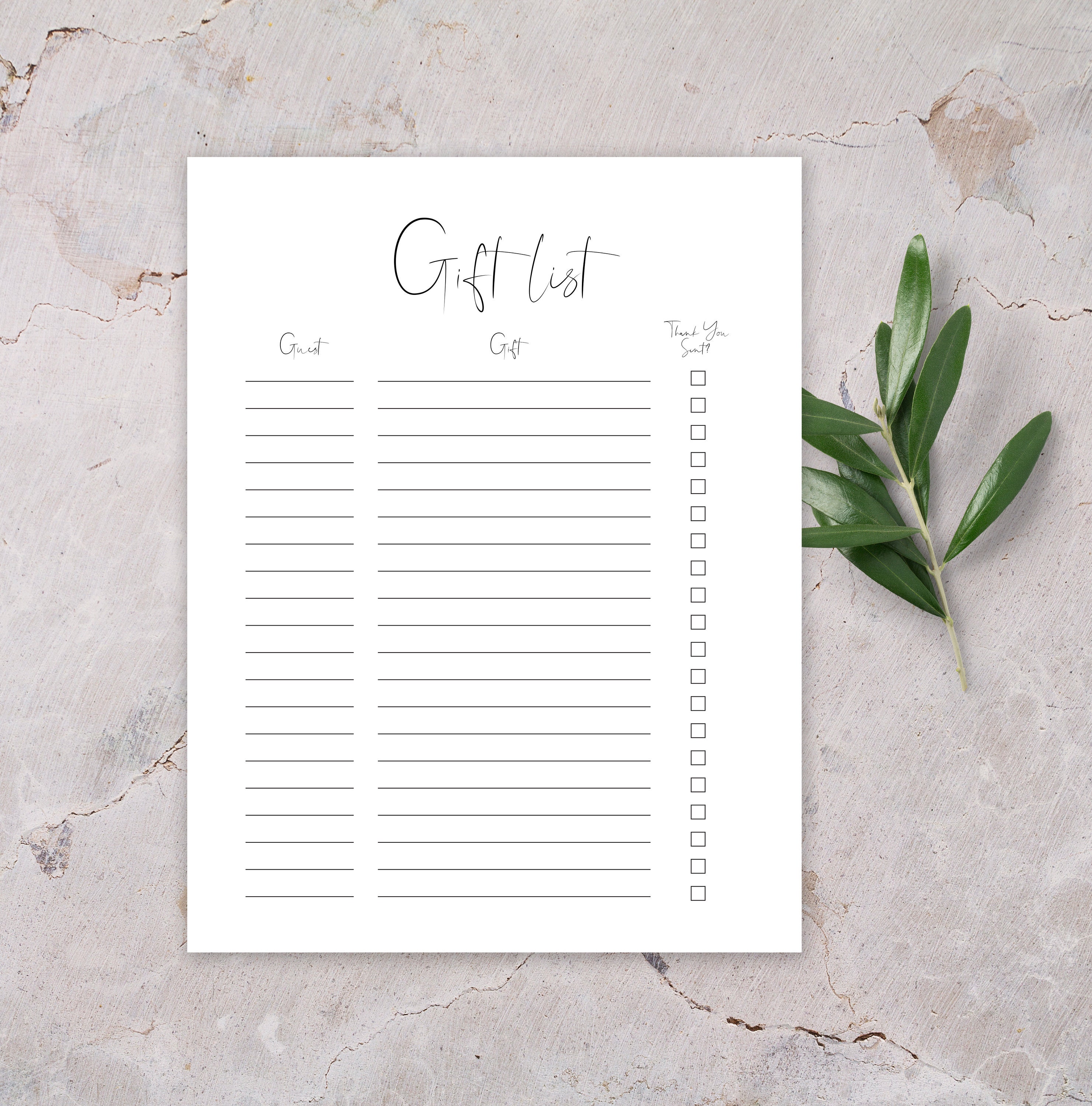 Keepsake Handwritten-style Gift List Digital Download - Etsy