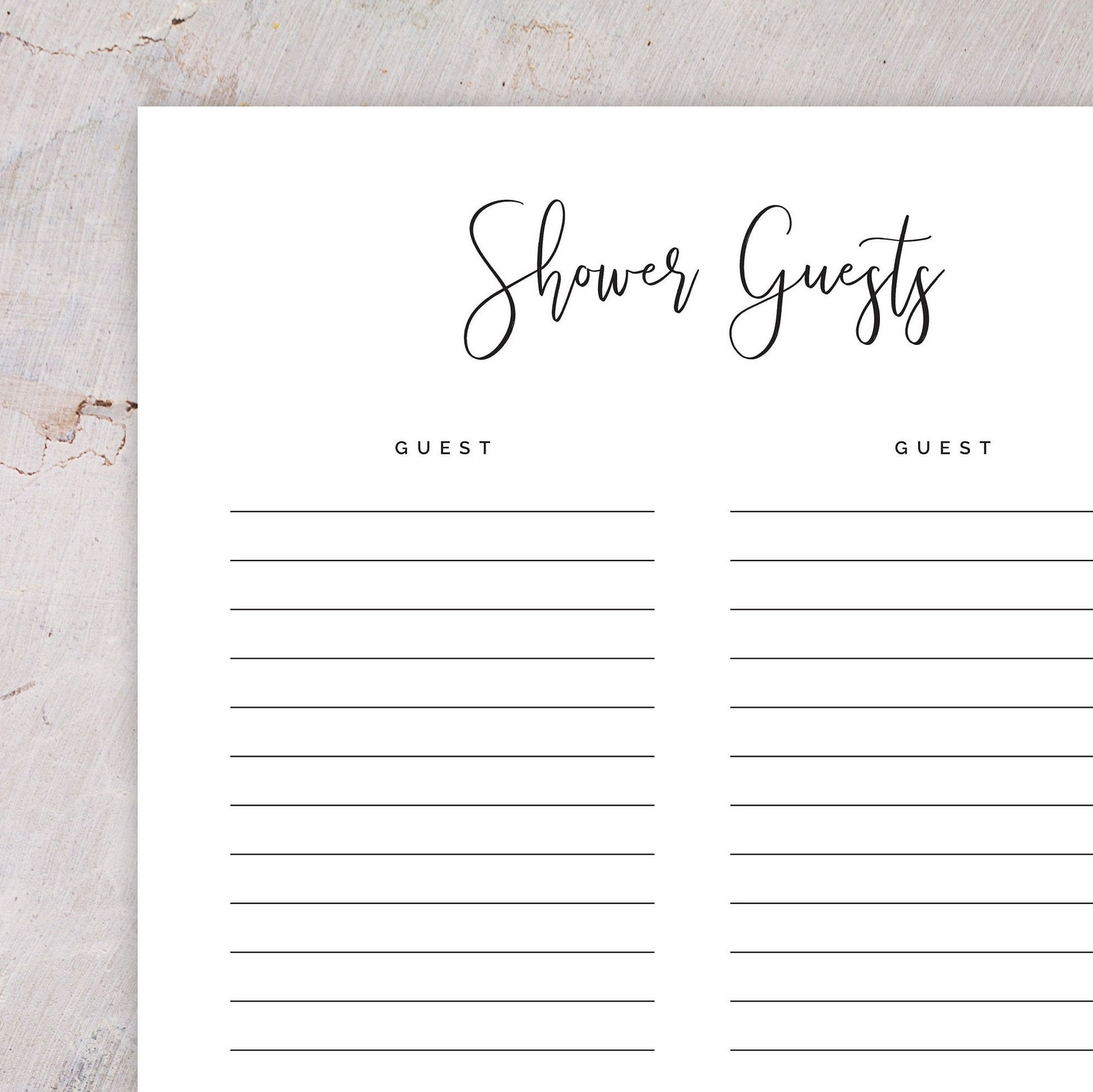 Shower Guest List Digital Download - Etsy