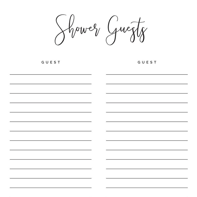 Shower Guest List Digital Download - Etsy