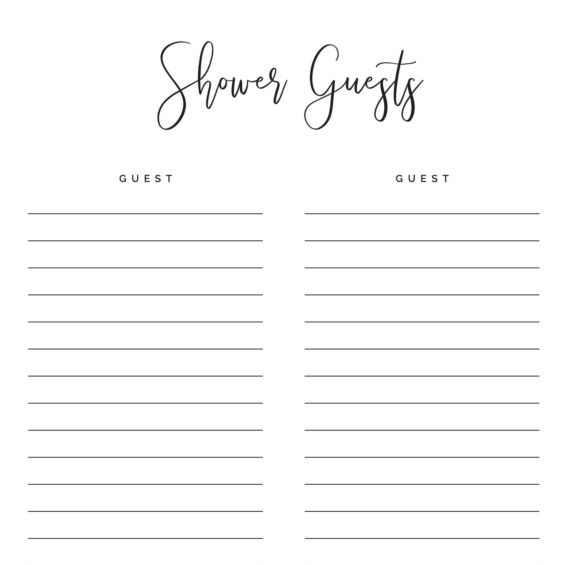 Shower Guest List Digital Download - Etsy