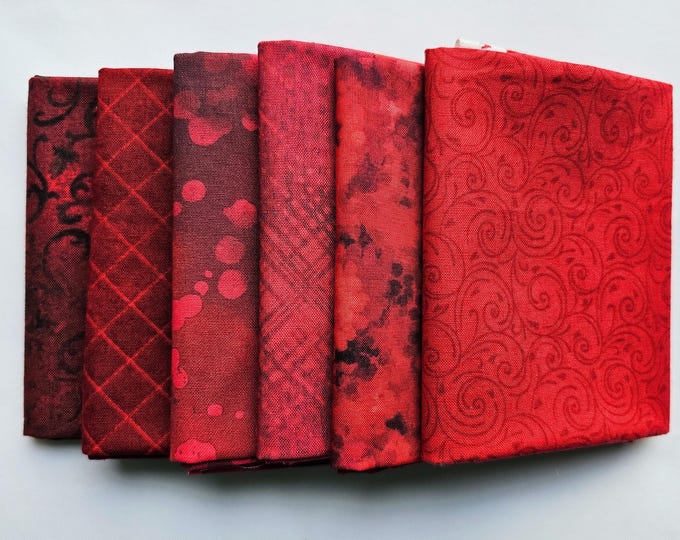 Fat Quarters. Set of Six Red, 100% Cotton Quilting Fabric. Fat Quarter ...