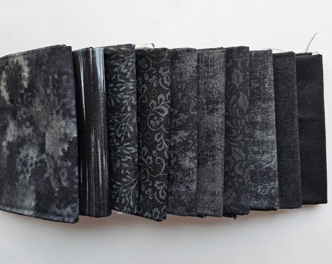 Fat Quarter Fabric. Set of Ten Black Fat Quarters, 100% Cotton Quilting ...