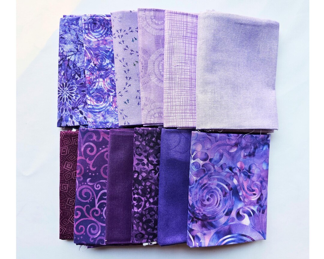 Fat Quarter Fabric. Set of Twelve Purple Fat Quarters, 100% Cotton ...