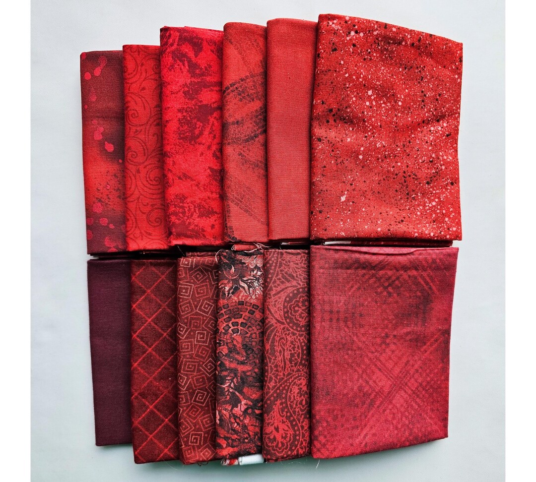 Fat Quarter Fabric. Set of Twelve Red Fat Quarters, 100% Cotton ...
