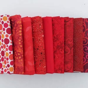 Fat Quarter Fabric. Set of Ten Red Fat Quarters, 100% Cotton Quilting ...