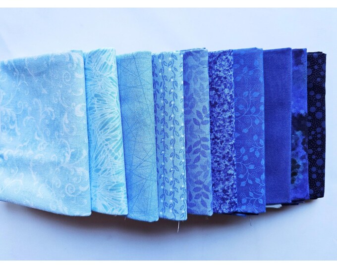 Fat Quarter Fabric. Set of Ten Blue Fat Quarters, 100% Cotton Quilting ...