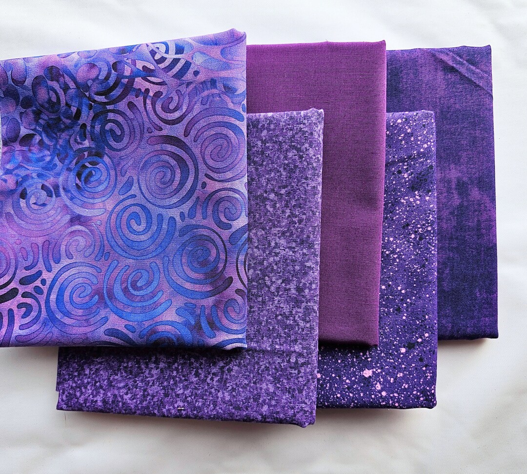 Half Yard Fabric Bundle. Set of Five Purple Fabrics, One Half Yard Each ...