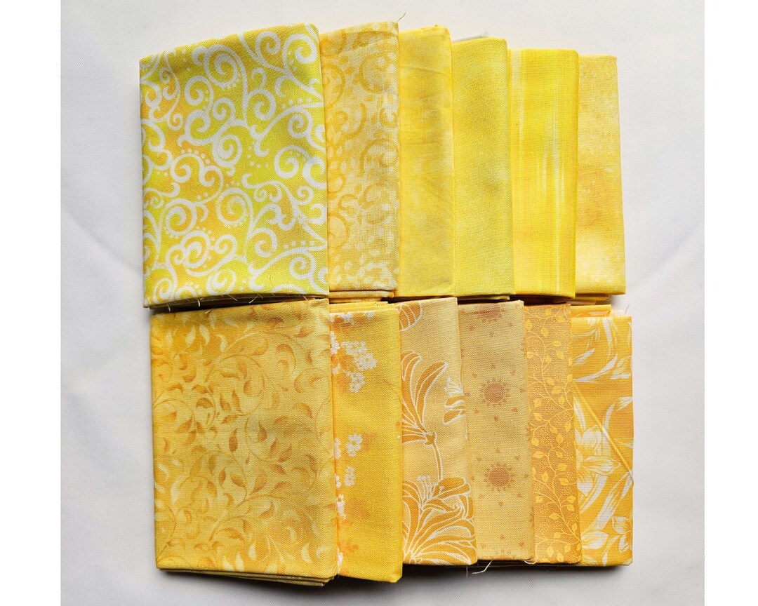 Fat Quarter Fabric. Set of Twelve Yellow Fat Quarters, 100% Cotton ...