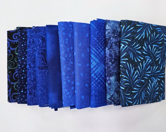Fat Quarter Fabric. Set of Ten Blue Fat Quarters, 100% Cotton Quilting ...
