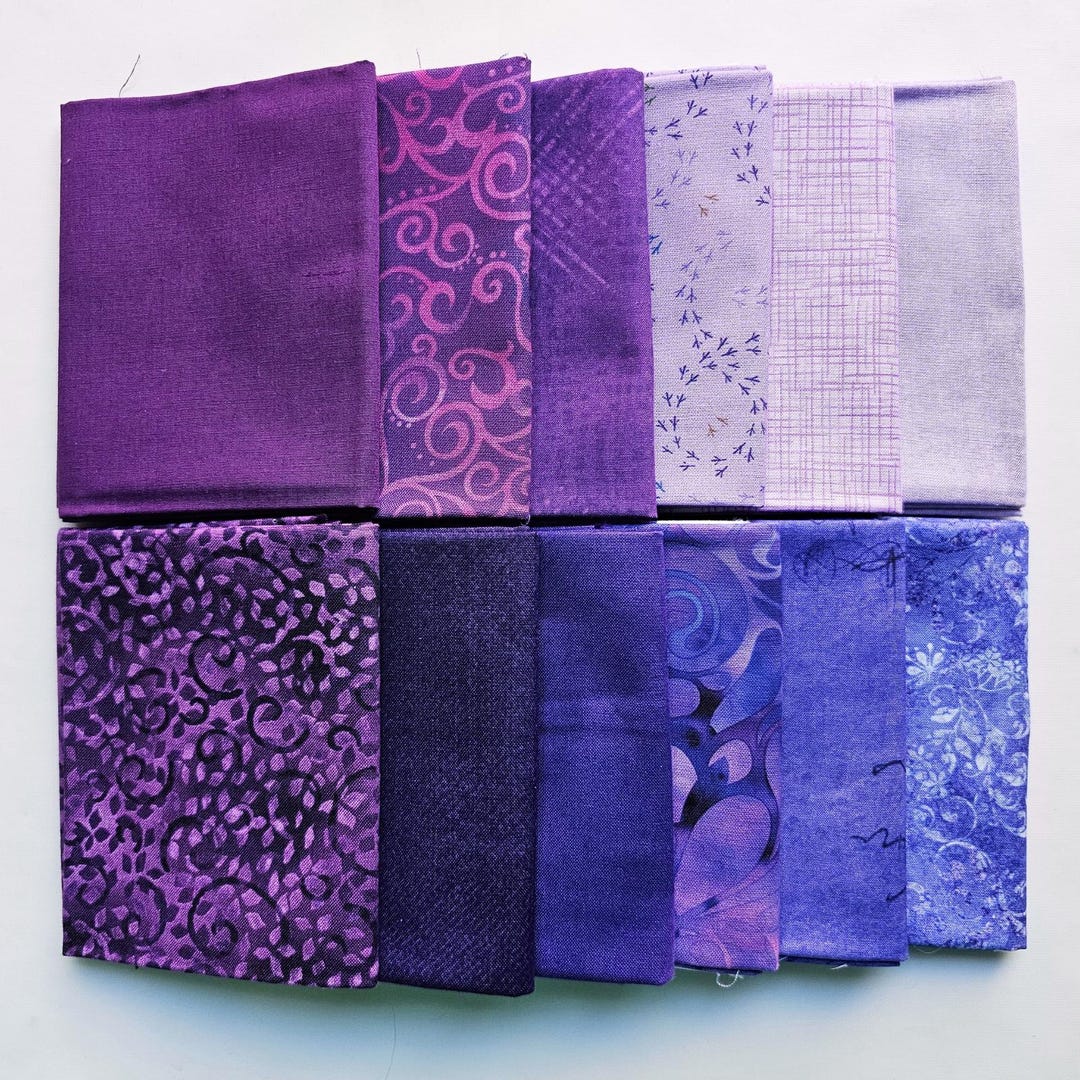 Fat Quarter Fabric. Set of Twelve Purple Fat Quarters, 100% Cotton ...
