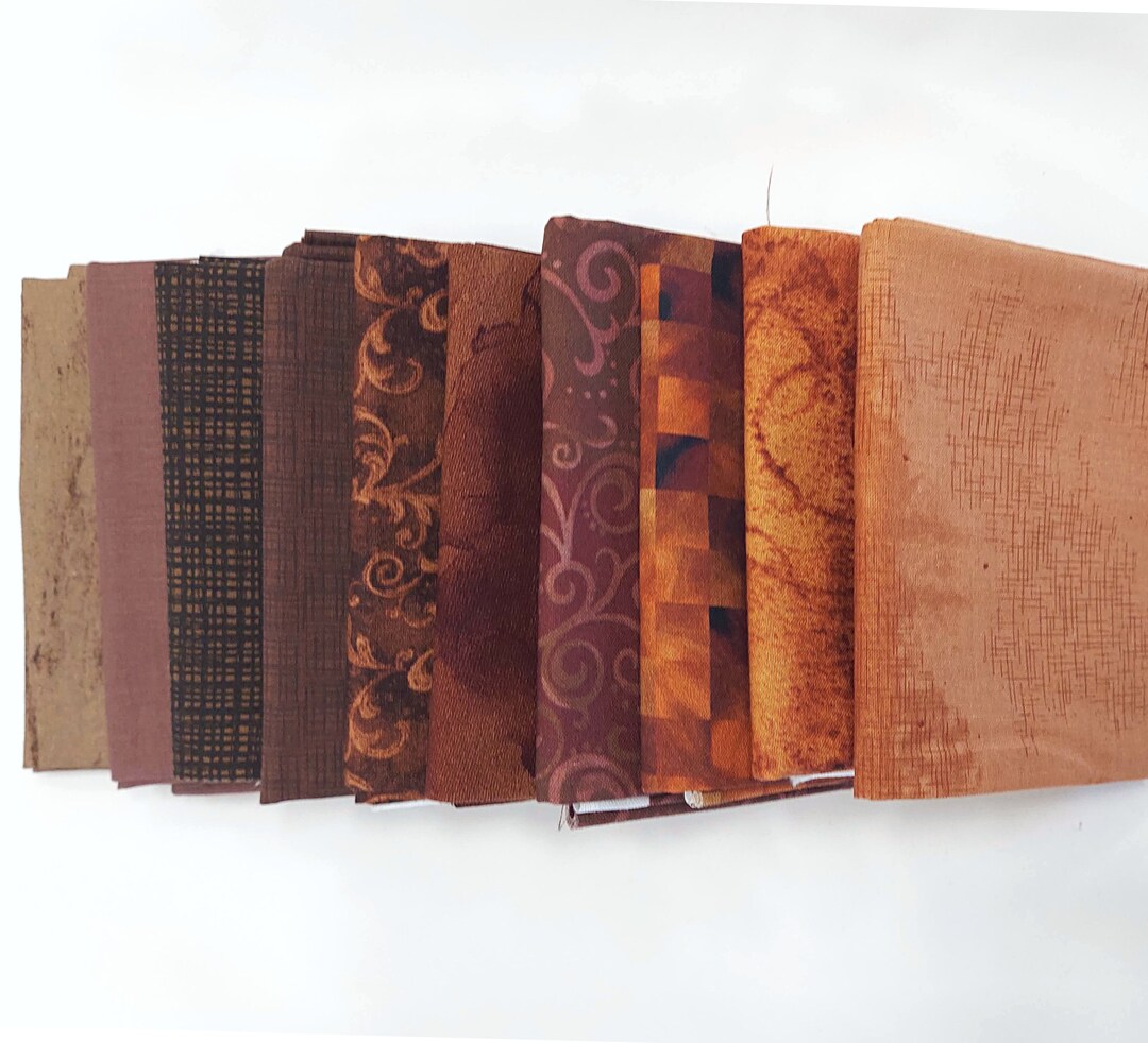 Fat Quarter Fabric. Set of Ten Brown Fat Quarters, 100% Cotton Quilting ...