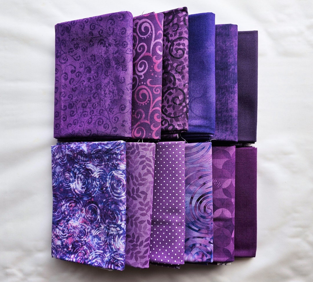 Fat Quarter Fabric. Set of Twelve Purple Fat Quarters, 100% Cotton ...