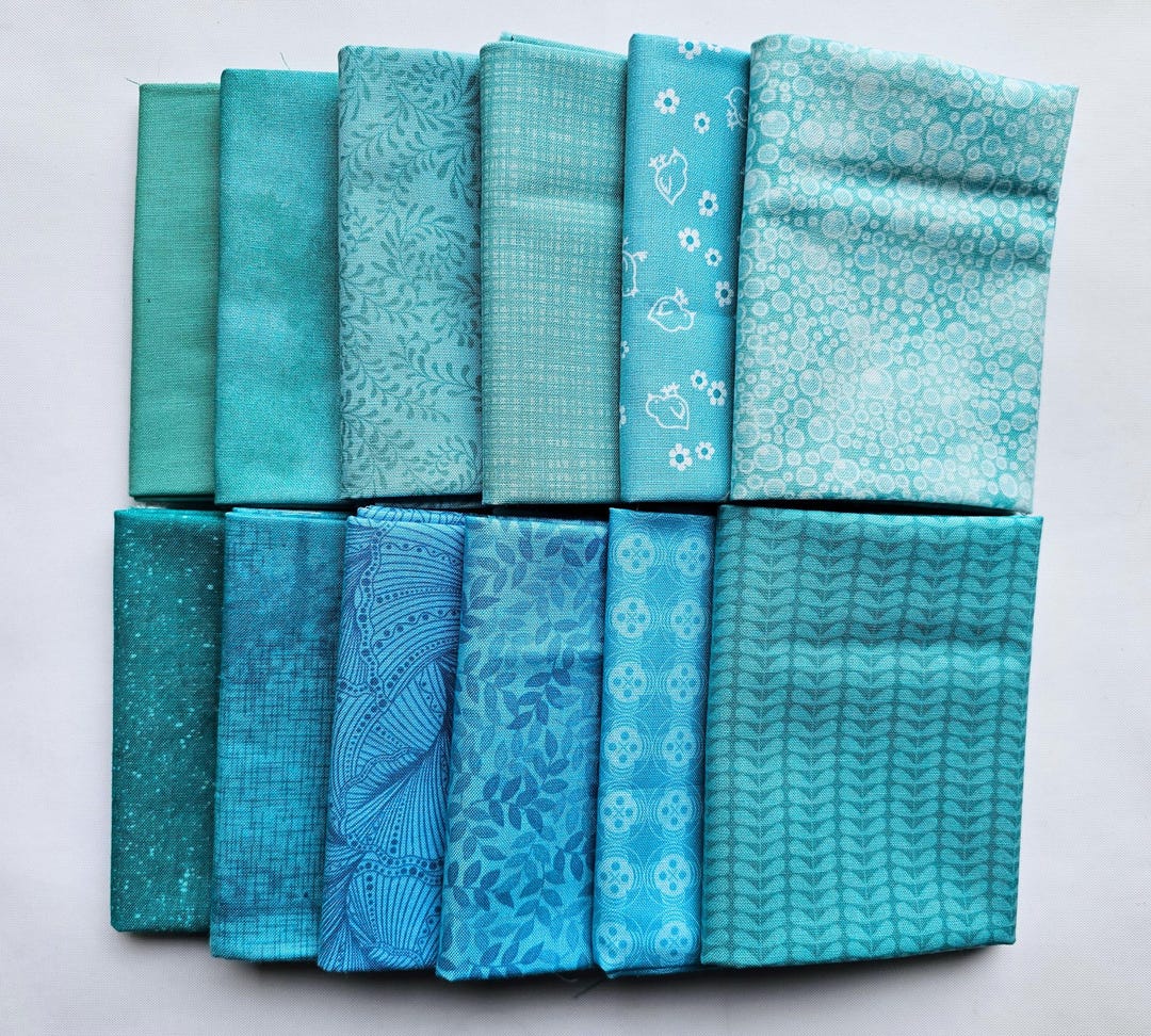 Fat Quarter Fabric. Set of Twelve Turquoise Fat Quarters, 100% Cotton ...