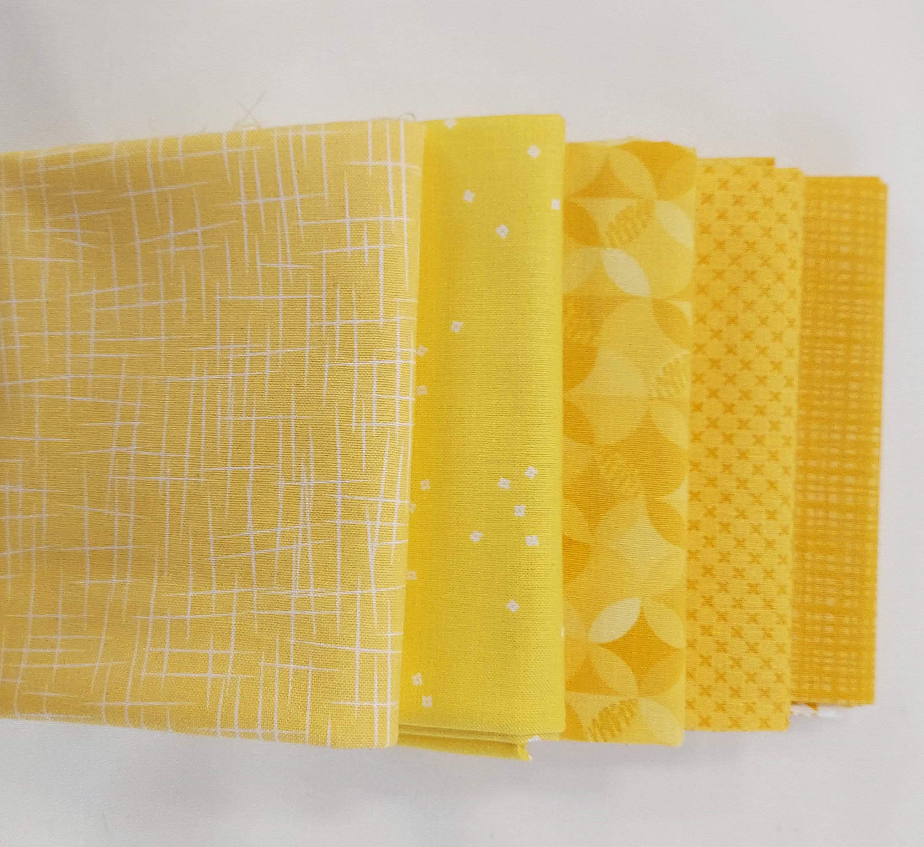 Fat Quarters. Set of five Yellow 100% Cotton Quilting Fabric. | Etsy