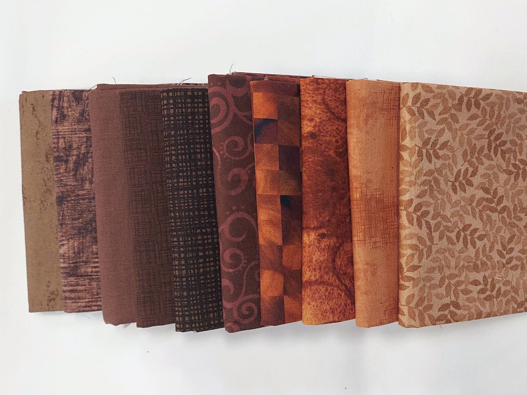 Fat Quarter Fabric. Set of Ten Brown Fat Quarters, 100% Cotton Quilting ...