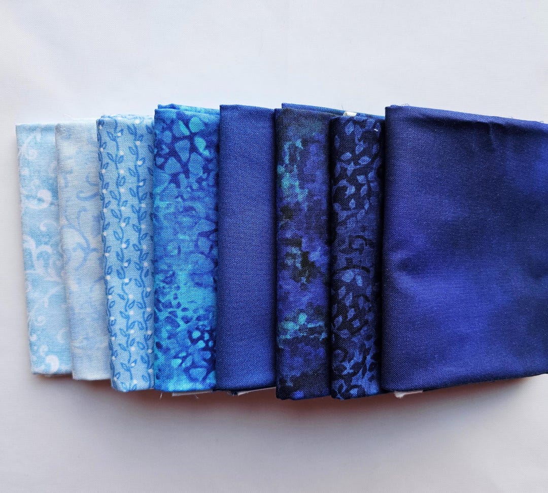 Fat Quarters. Set of Eight Blue, 100% Cotton Quilting Fabric. Fat ...