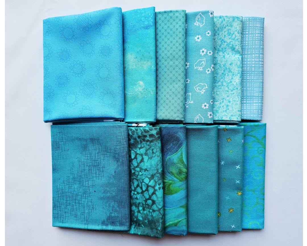 Fat Quarter Fabric. Set of Twelve Turquoise Fat Quarters, 100% Cotton ...