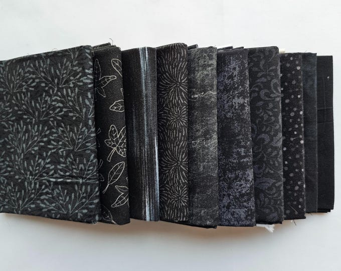 Fat Quarter Fabric. Set of Ten Black Fat Quarters, 100% Cotton Quilting ...