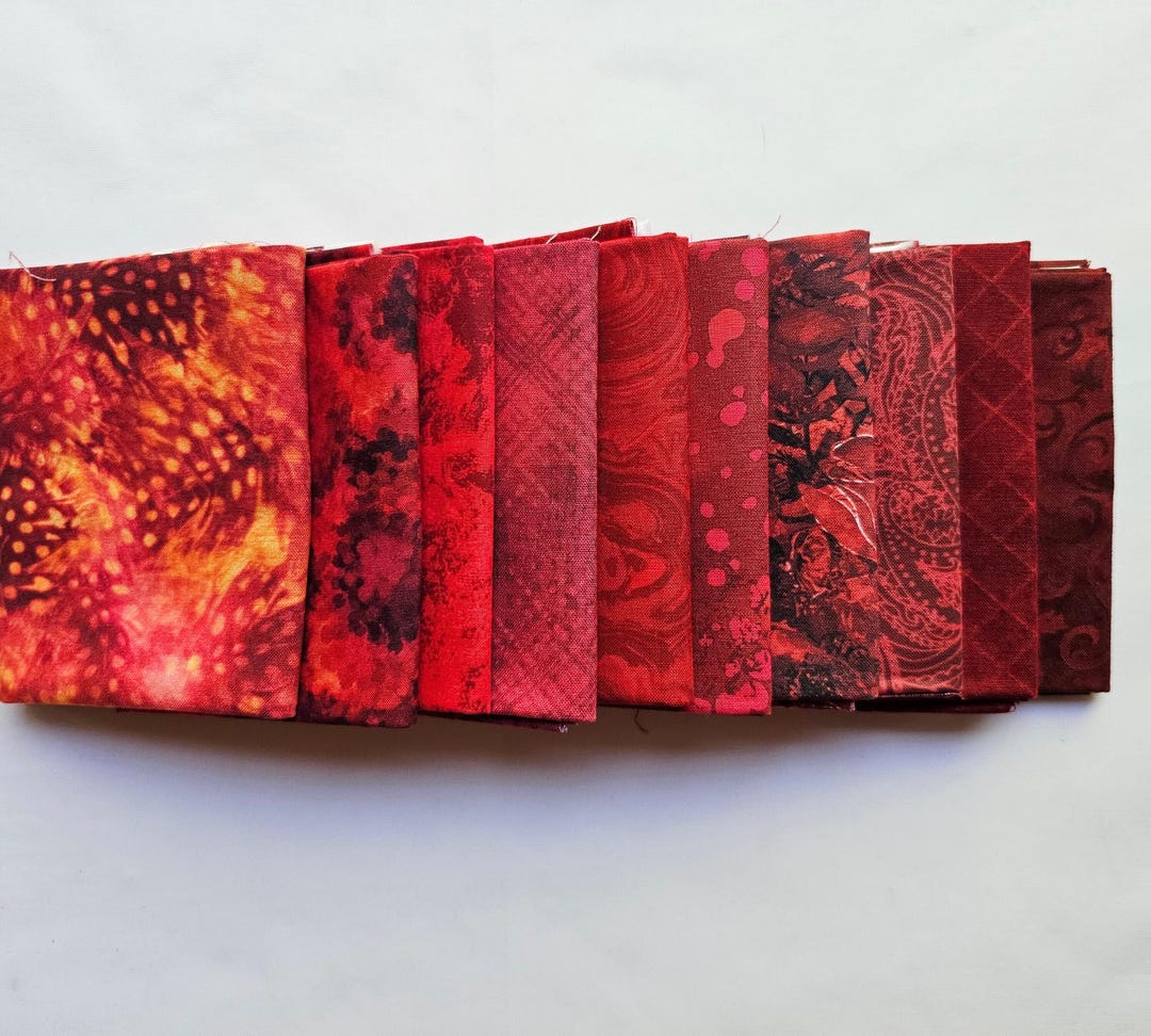 Fat Quarter Fabric. Set of Ten Red Fat Quarters, 100% Cotton Quilting ...