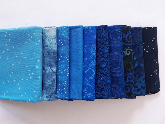 Fat Quarter Fabric. Set of Ten Blue Fat Quarters 100% Cotton | Etsy