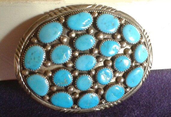 Vintage Turquoise Cluster Belt Buckle - Gem