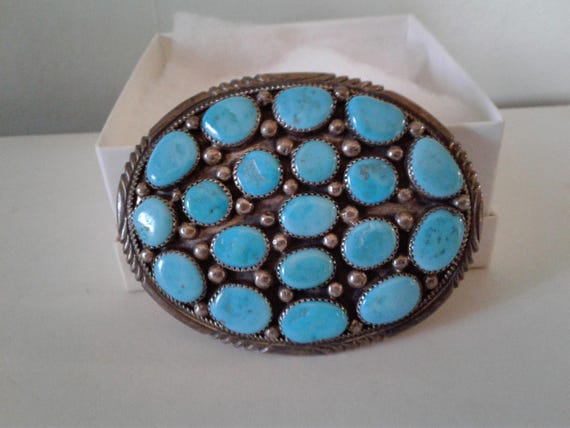 Vintage Turquoise Cluster Belt Buckle - Gem