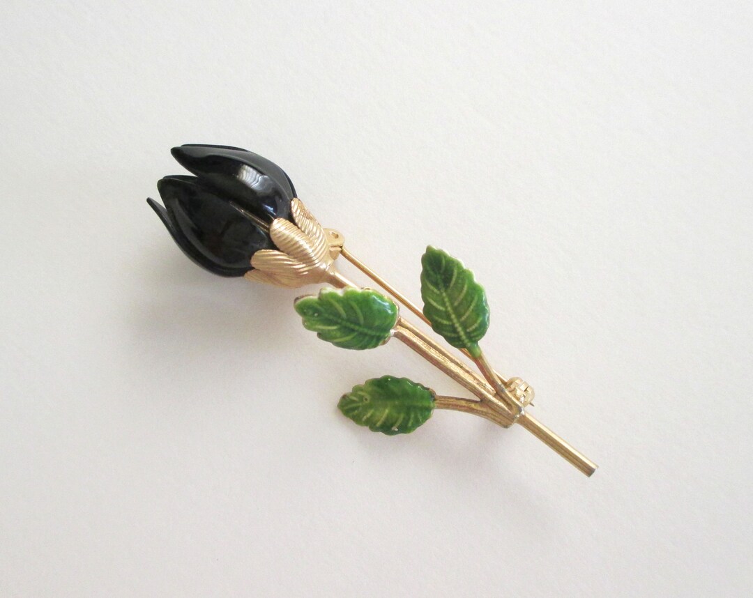 Vintage Black Rose Pin ~ Rose Pin ~ Vintage Flower Brooch ~ Rose Bud ...