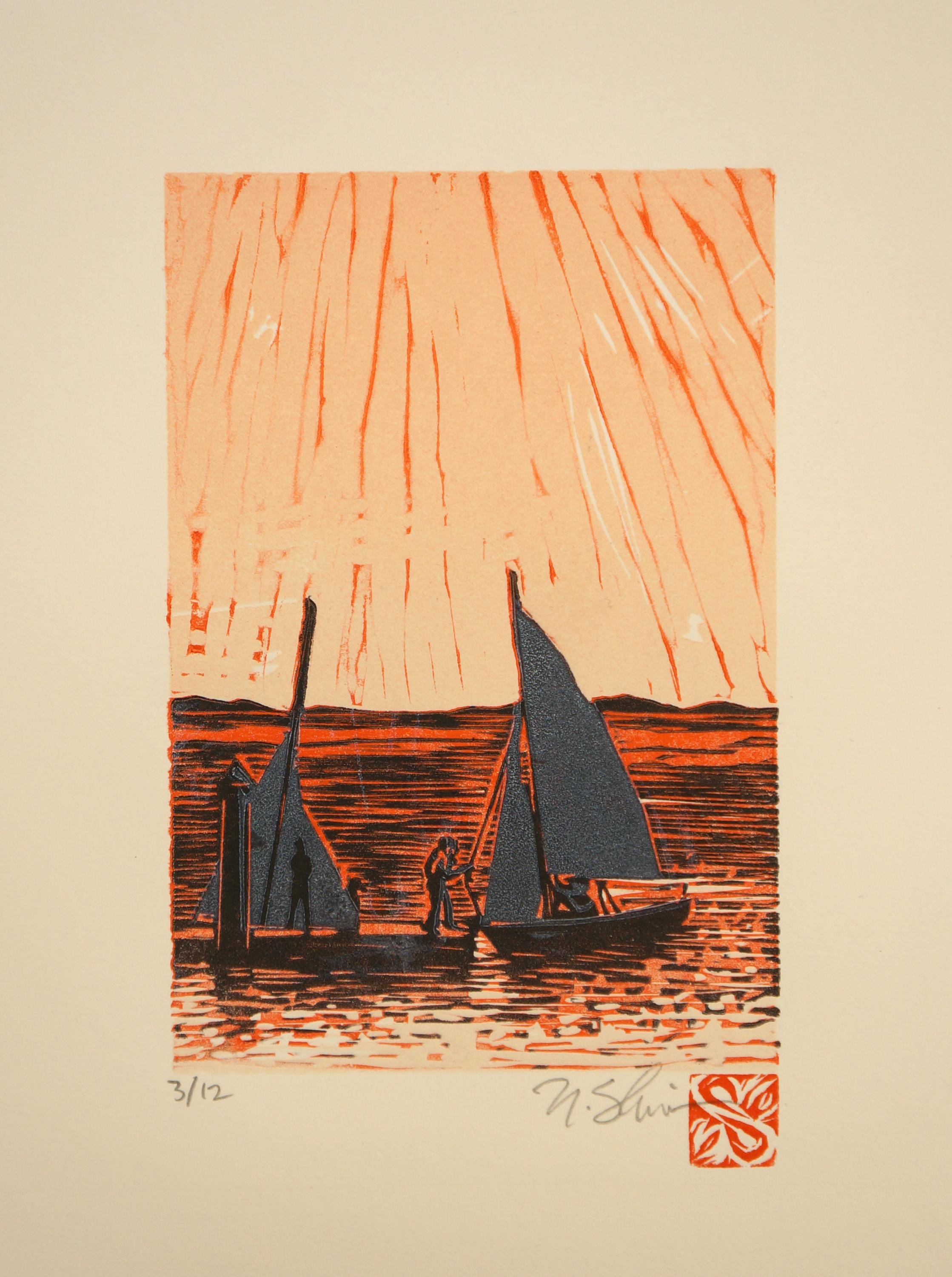Derigging - Original Handmade Linocut Sailboat Block Print Art - Etsy