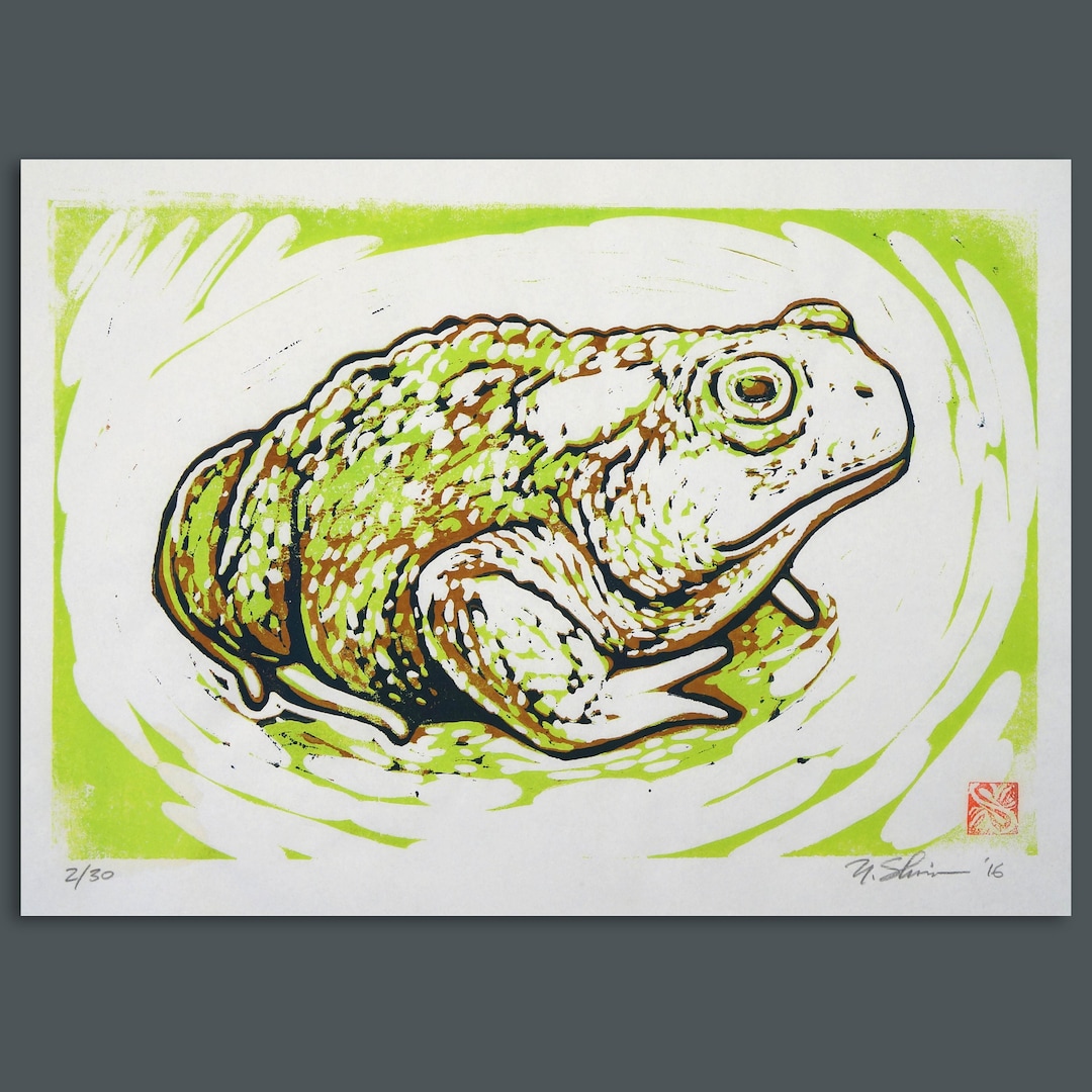 Toad, Original Linocut Print, Signed Limited Edition 30 - Etsy